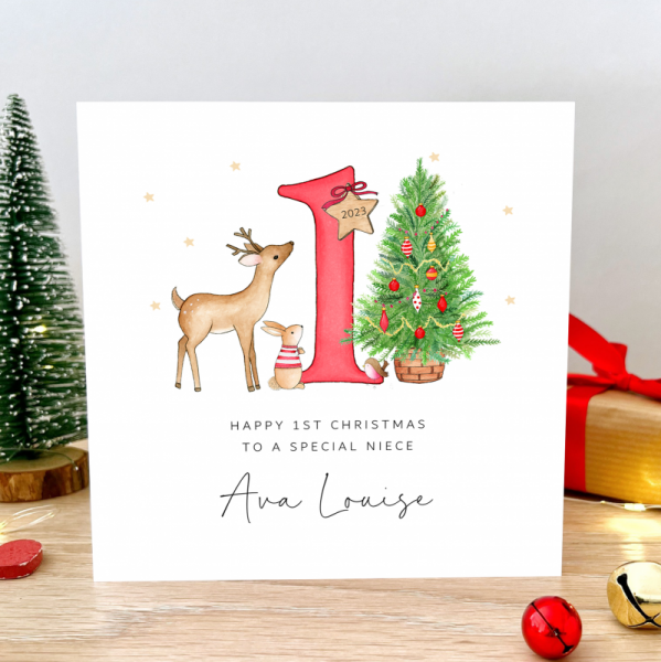 Personalised Girls 1st Christmas Card - First Christmas Card - Penguin ...