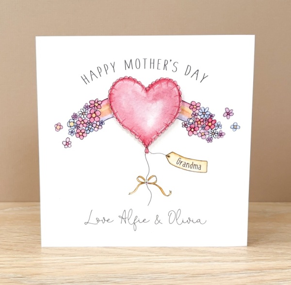 Personalised Mother's Day Card - Heart with flowers - Just For Cards ...