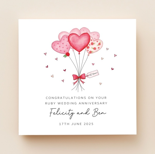 Personalised Ruby Wedding Anniversary Card, 40th Anniversary Cards ...