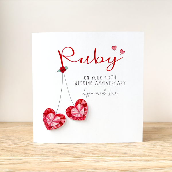 Handmade Personalised Ruby Wedding Anniversary Card Personalised 40th ...