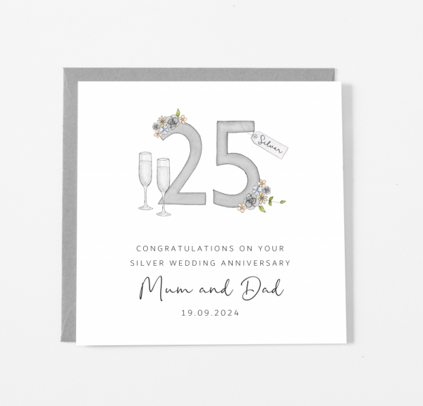 Handmade Personalised Silver Wedding Anniversary Card - 25th ...