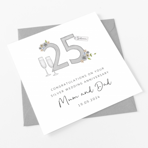 Handmade Personalised Silver Wedding Anniversary Card - 25th ...