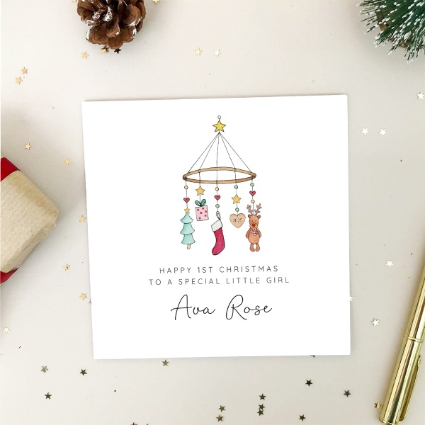 Personalised Girls 1st Christmas Card - First Christmas Card - Penguin ...