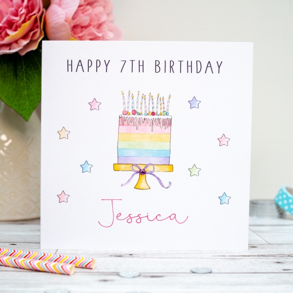 Personalised Birthday Card Rainbow Cake Card - Just For Cards Greetings ...