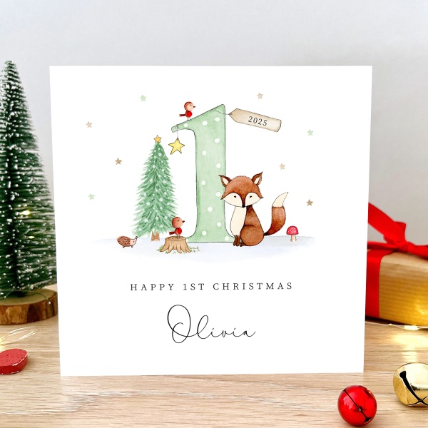 Personalised Girls 1st Christmas Card - First Christmas Card - Penguin ...