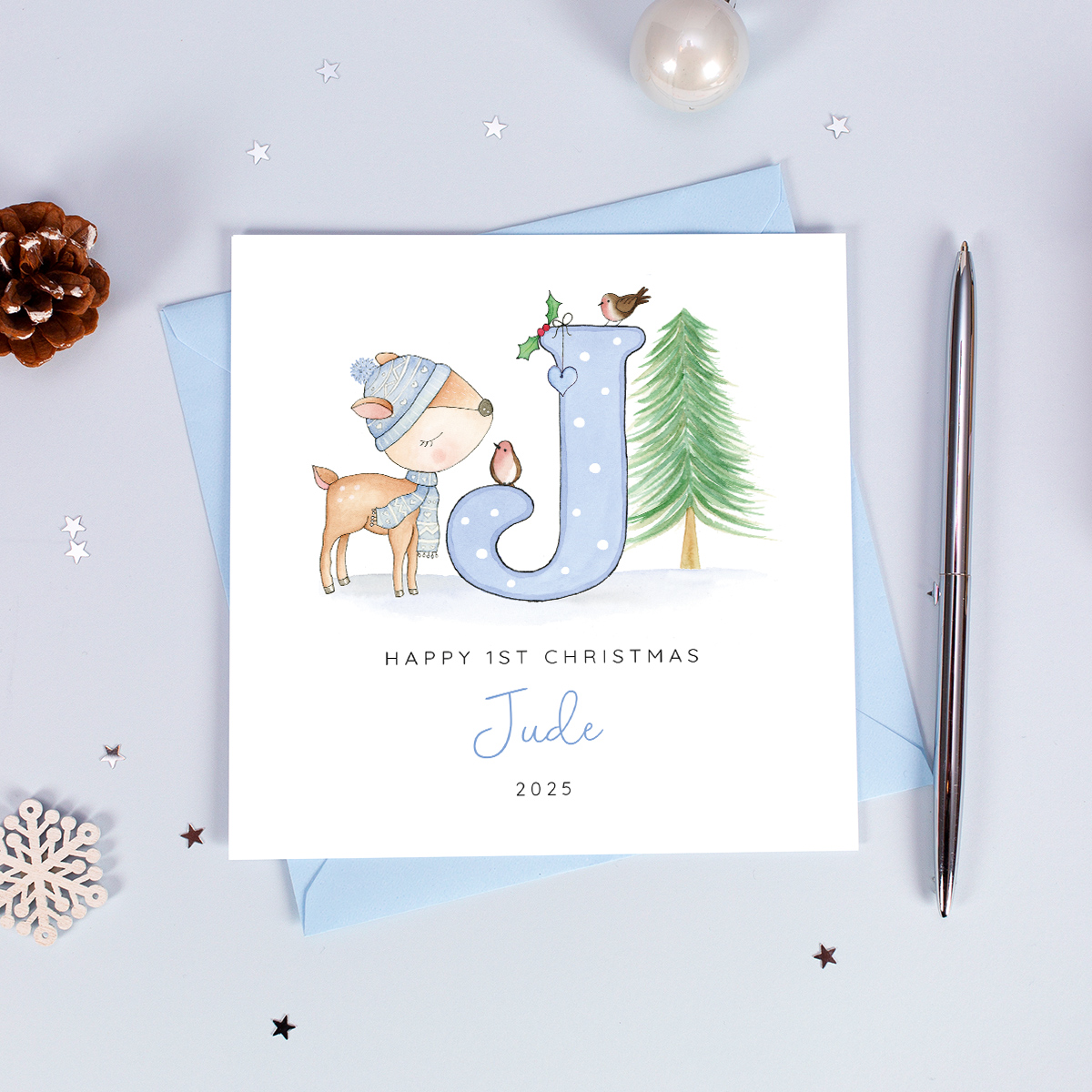 Personalised Girls 1st Christmas Card - First Christmas Card - Penguin ...