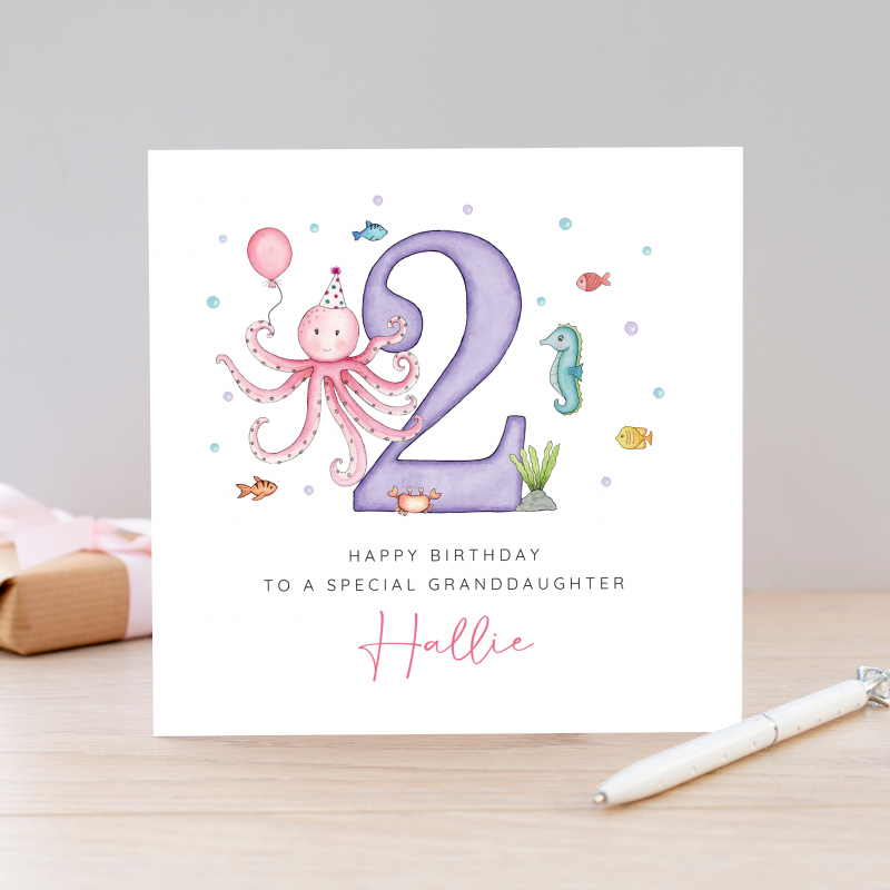 Personalised Girls under the ocean Birthday Card - Octopus, 1st, 2nd ...