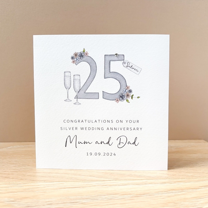 Handmade Personalised Silver Wedding Anniversary Card - 25th ...