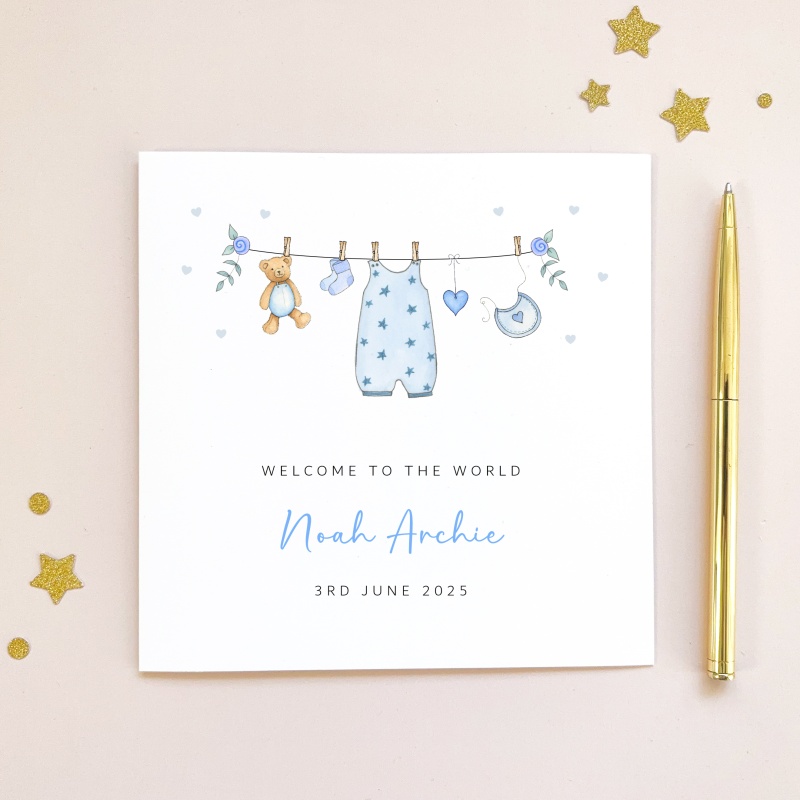 Personalised Handmade New Baby Boy Card Washing Line - Just For Cards ...