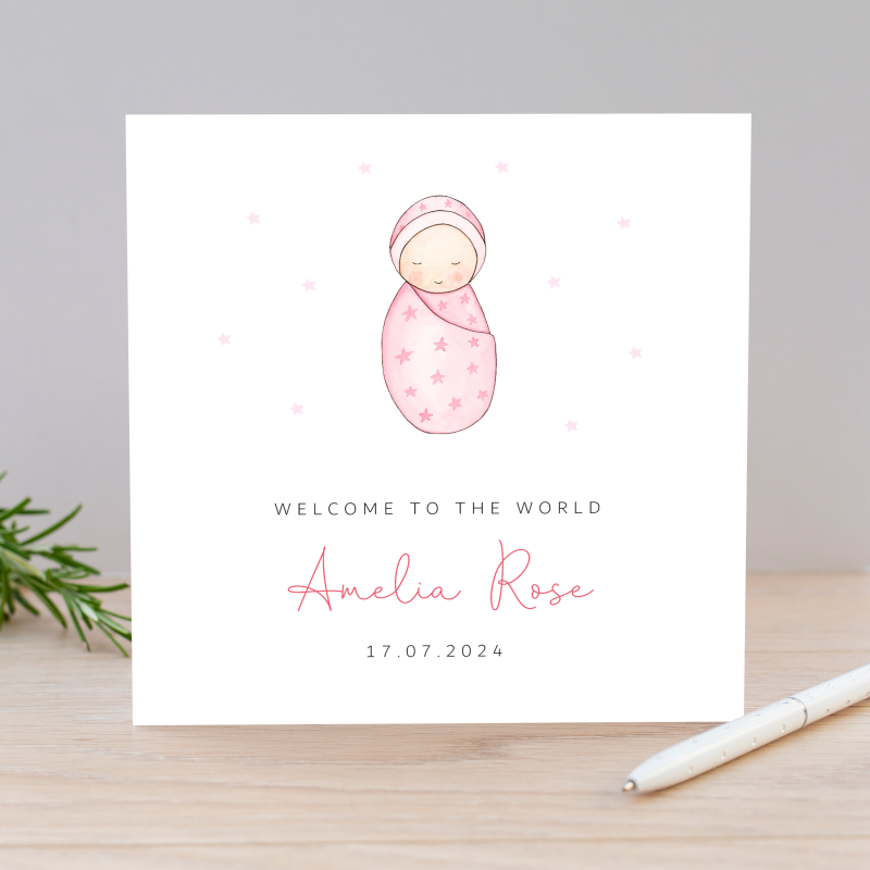 Personalised New Baby Girl Card Rainbow Baby Card - Just For Cards ...