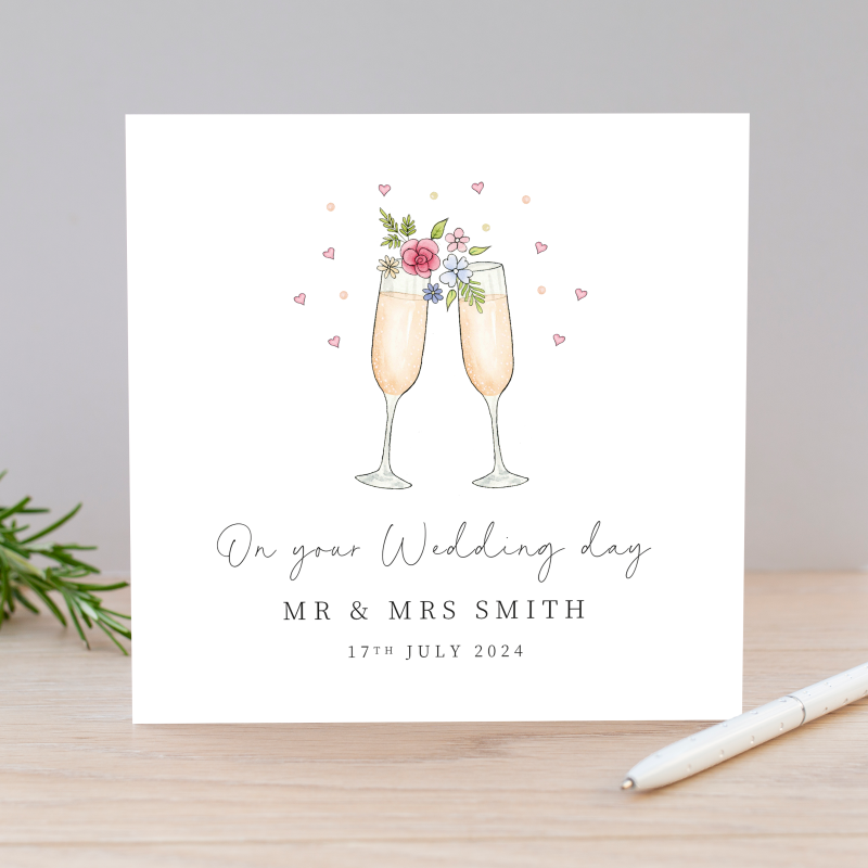 Personalised Wedding Day Card - Champagne Glasses - Just For Cards ...