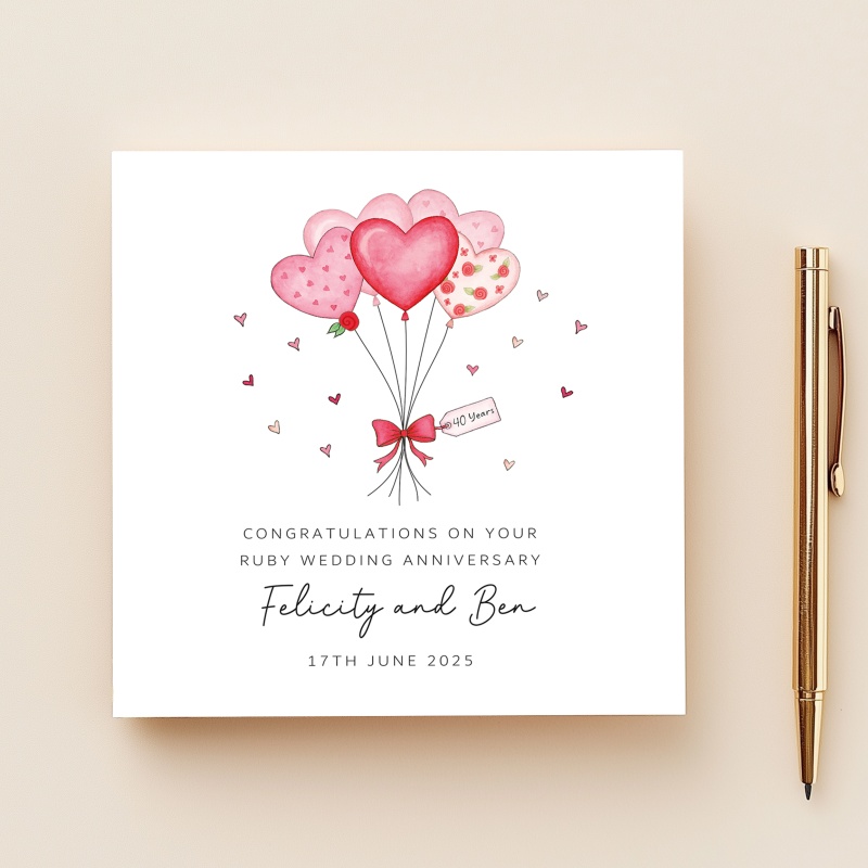Ruby Wedding Anniversary Handmade 40th Wedding Anniversary Card. Ruby
