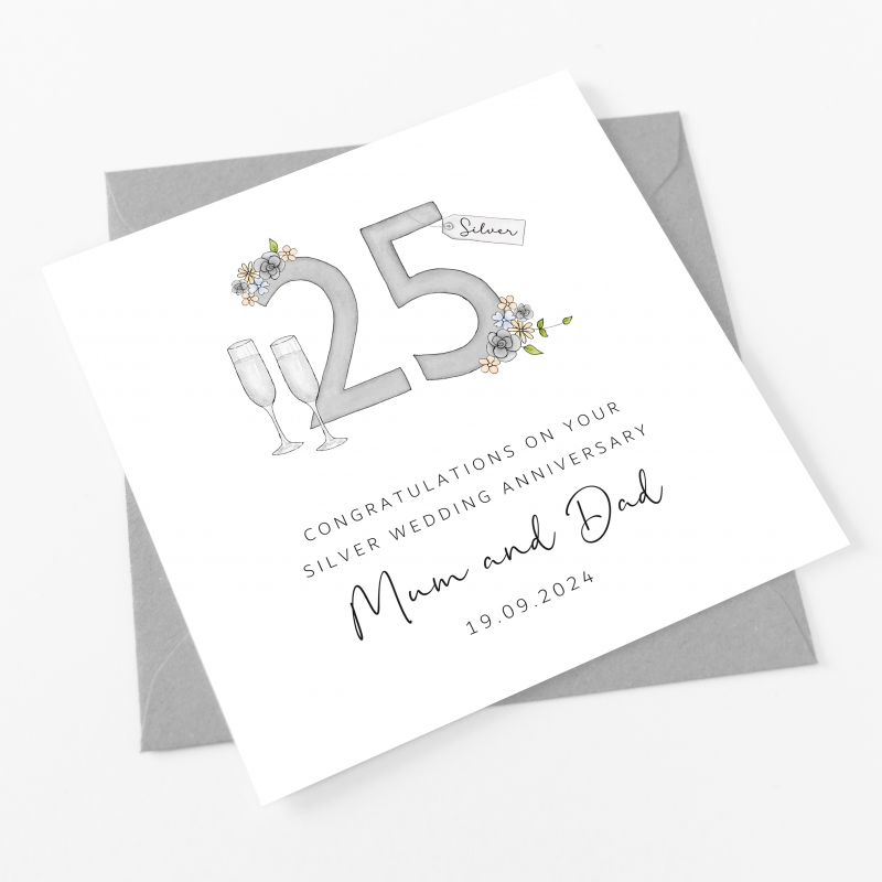 Handmade Personalised Silver Wedding Anniversary Card - 25th ...