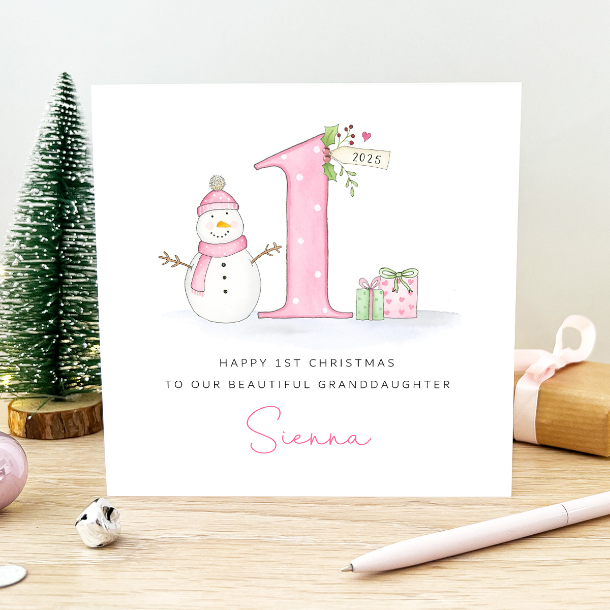 Personalised Girls First Christmas Card - 1st Christmas Card - Penguin ...