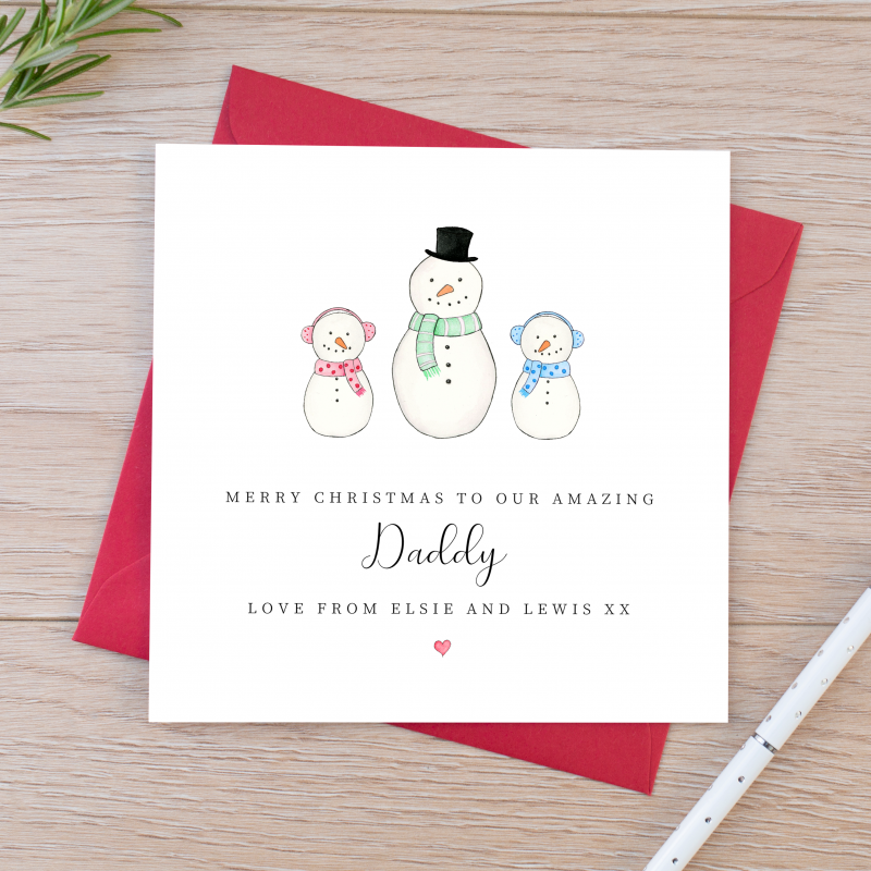 Personalised Snowman Family Christmas card - First Christmas as a ...