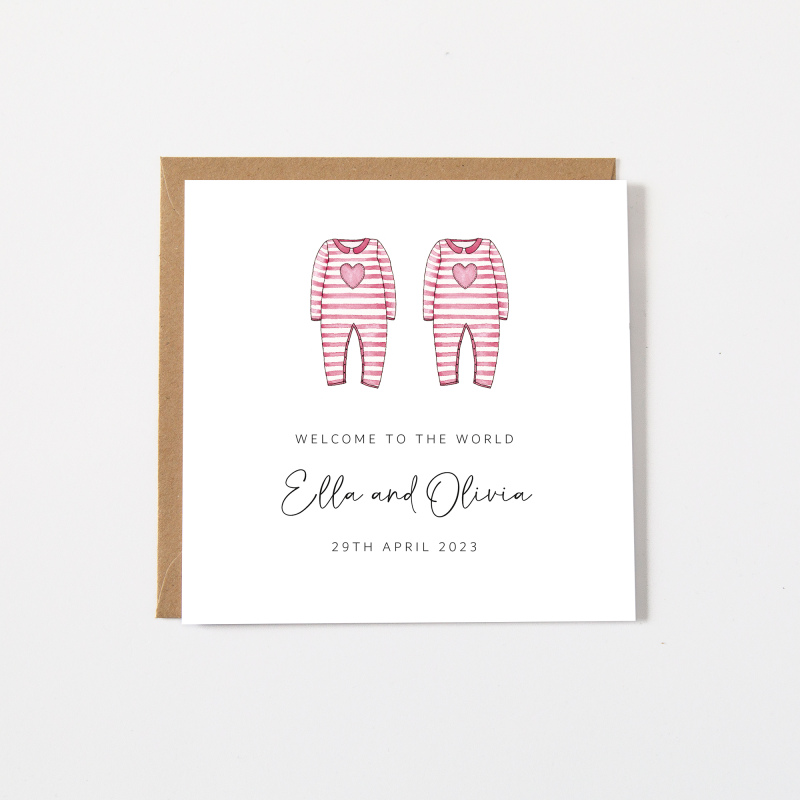 Handmade Personalised Baby Twins Card - Just For Cards Greetings Cards