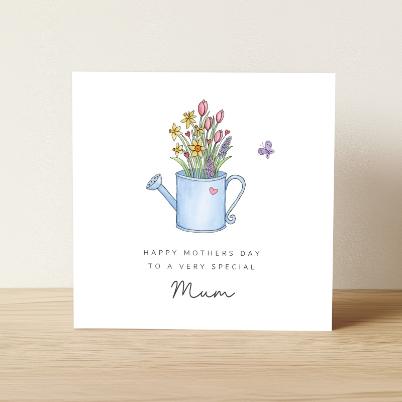 Personalised Mother's Day Card - Watering Can with flowers. Mum, Mam ...