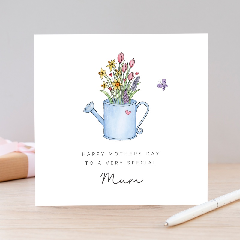 Personalised Mother's Day Card - Watering Can with flowers. Mum, Mam ...