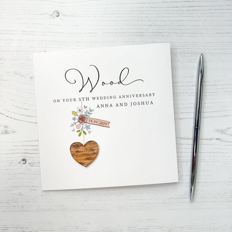 Personalised Wood Wedding Anniversary Card - 5th Anniversary, Wood ...