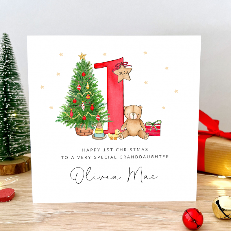 Personalised Girls 1st Christmas Card - First Christmas Card - Penguin ...