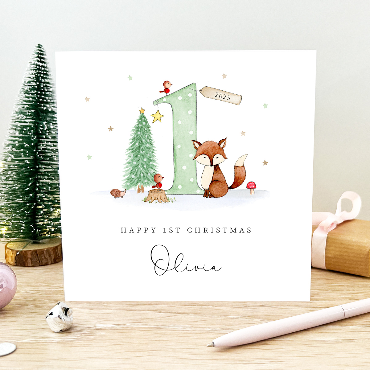 Personalised Girls 1st Christmas Card - First Christmas Card - Penguin ...