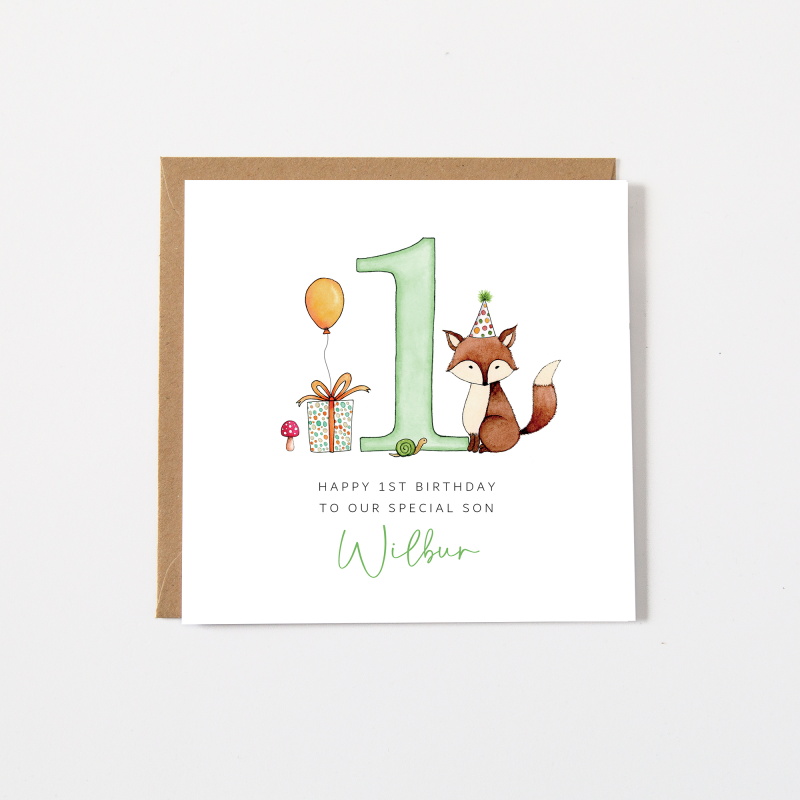 Personalised Girls 1st Birthday Card - Fox First Birthday card for a ...